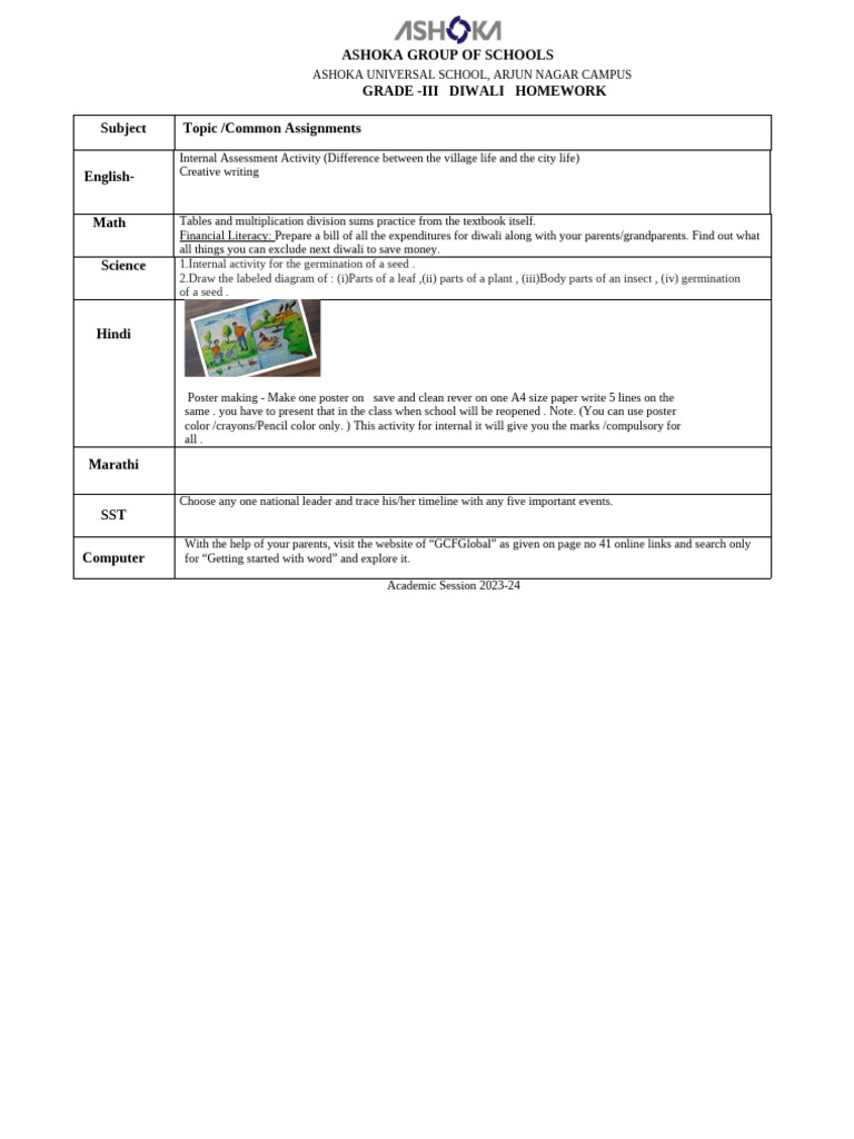 Grade 3 Diwali Home Work | PDF
