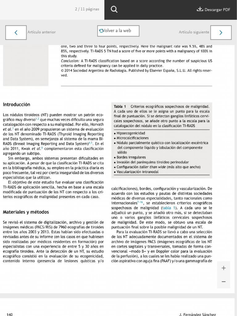Clasificación TI-RADS de Los Nódulos Tiroideos en | PDF | Ultrasonido ...