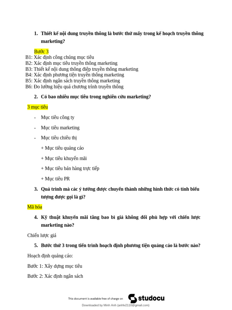 ÔN TẬP MKT 364 | PDF