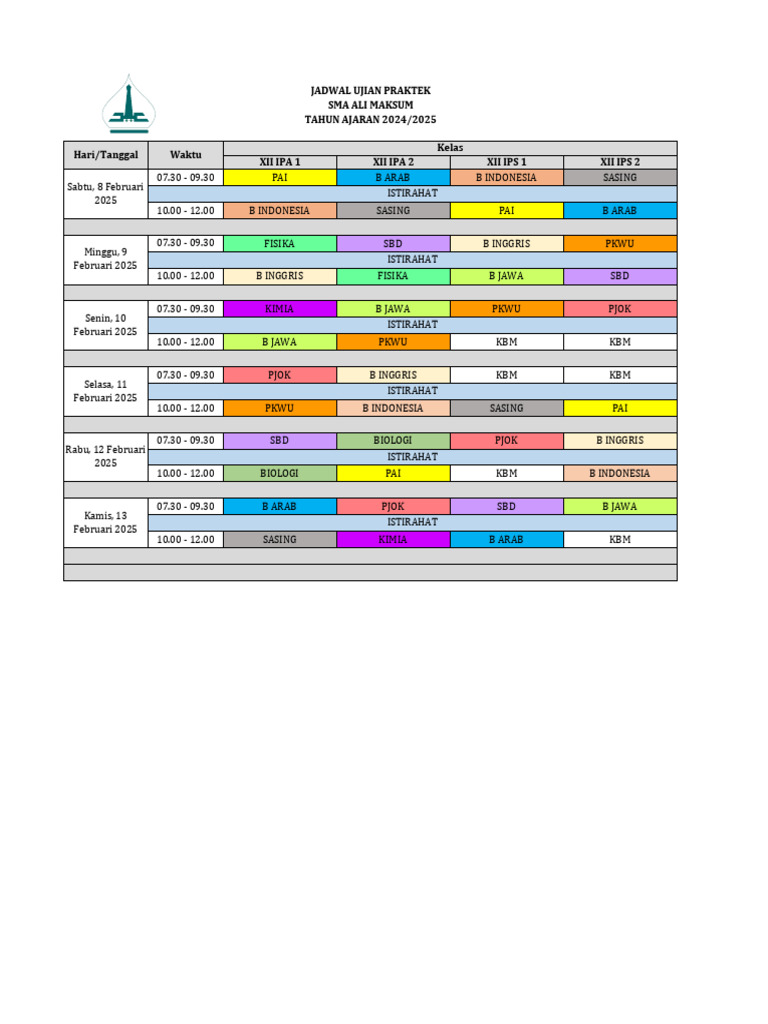 Jadwal Ujian Praktik SMA Ali Maksum | PDF