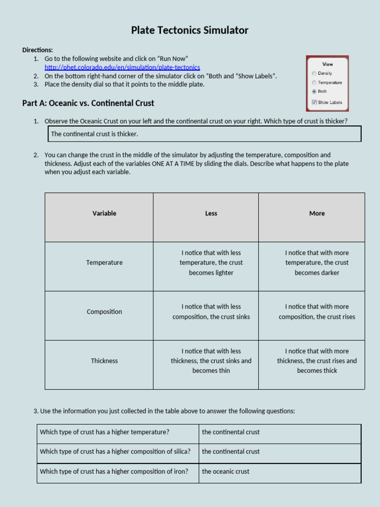 Plate Tectonics PhET Lab | PDF | Plate Tectonics | Crust (Geology)