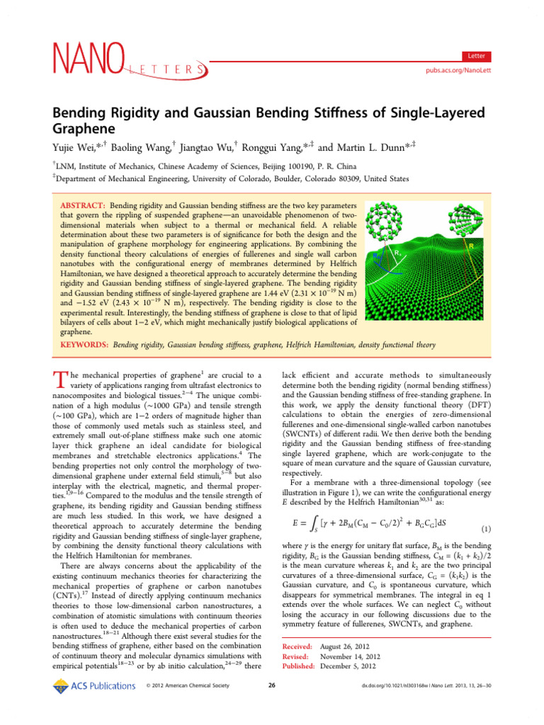 Wei Et Al 2012 Bending Rigidity and Gaussian Bending Stiffness of Single Layered Graphene | PDF ...