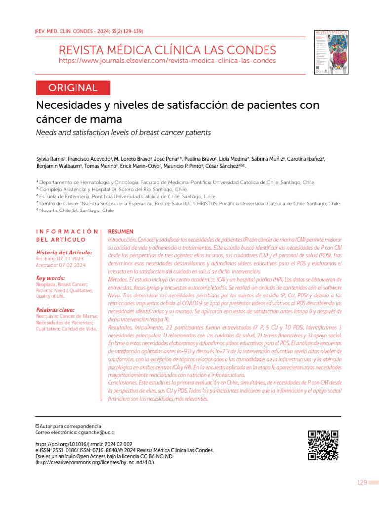 Necesidades y Niveles de Satisfacci N de Pacient - 2024 - Revista M Dica CL Nica | PDF | Terapia ...