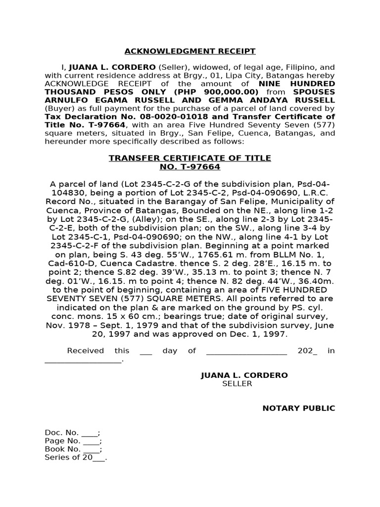 Acknowledgement Receipt - Doas | PDF