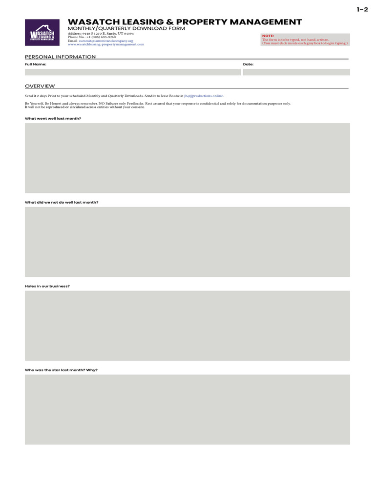 Wasatch Leasing & Property Management - Monthly Downloads | PDF