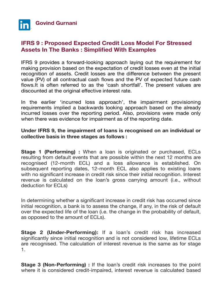 IFRS 9 - Proposed ECL Model For Stressed Assets in Banks | PDF | Credit | Finance & Money Management