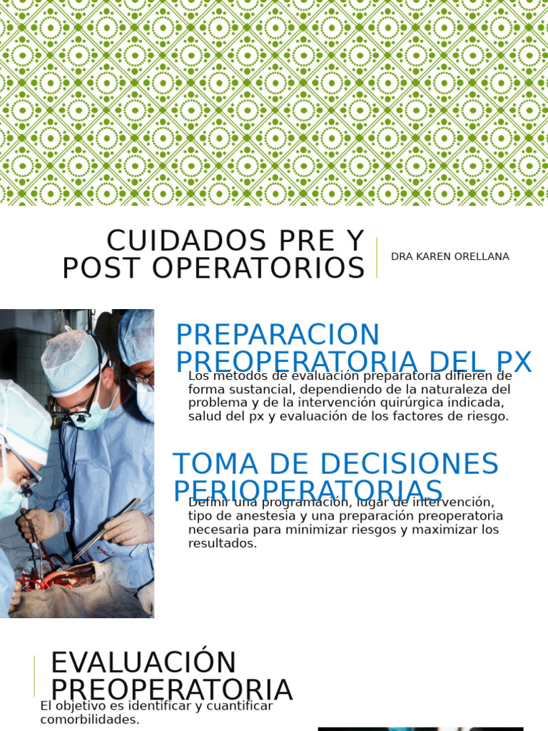 Cuidados Pre y Post Operatorios 2.1 | PDF | Medicamentos con receta | Infarto de miocardio