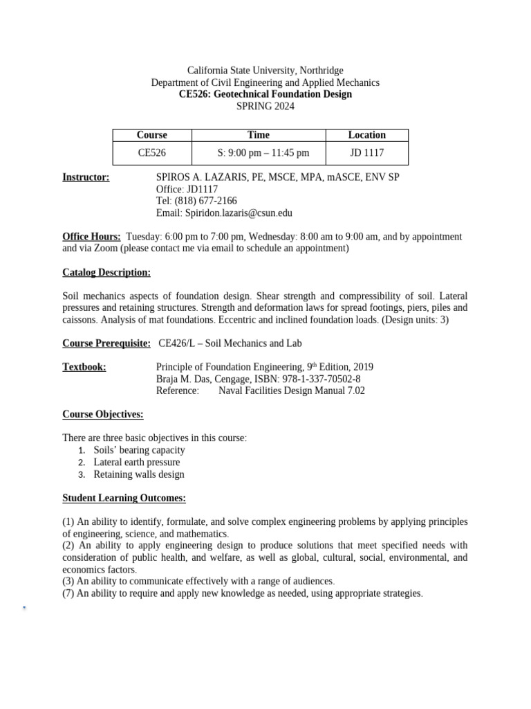 CE526 Syllabus S2024 | PDF | Foundation (Engineering) | Engineering