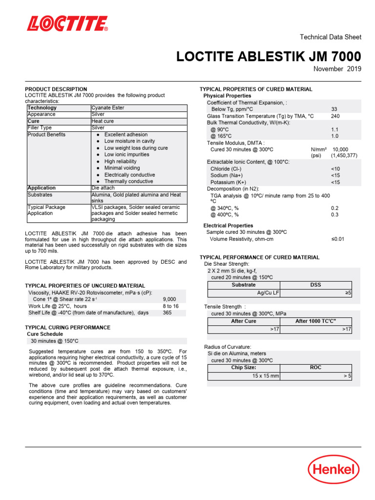 Ablestik JM 7000 En-2328266 | PDF | Electrical Resistivity And ...