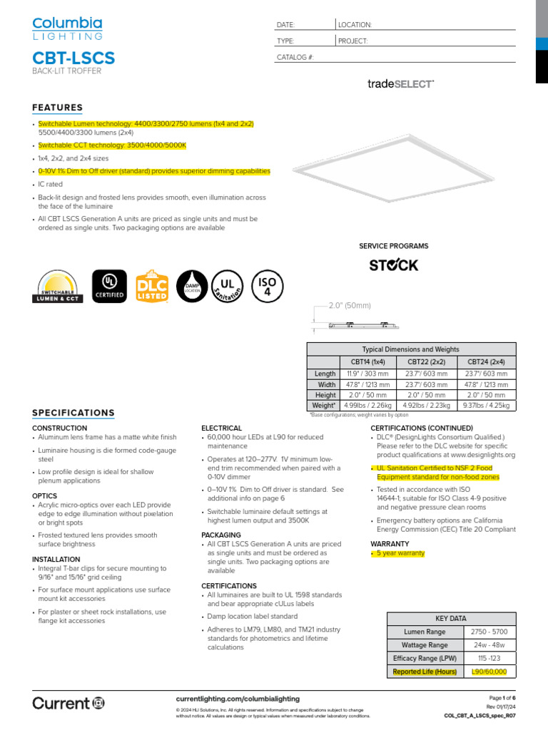 COL CBT A LSCS Spec 250130 120835 | PDF | Light | Lighting