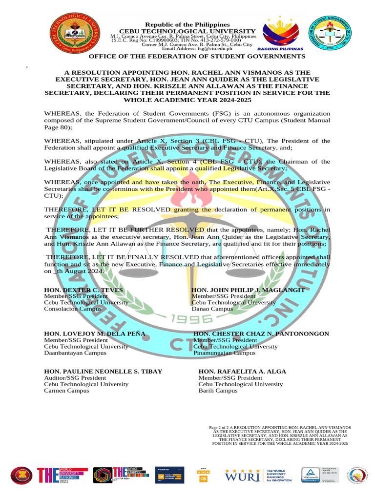 Fsg Resolution No. 2 | PDF