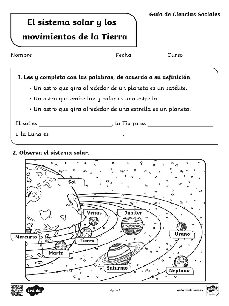 Guia de Trabajo El Sistema Solar y Los Movimientos de La Tierra - Ver ...