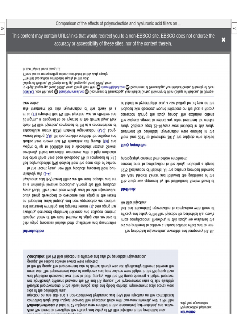 Comparison of the Effects of Polynucleotide and Hyaluronic Acid Fillers on ...: EBSCOhost | PDF