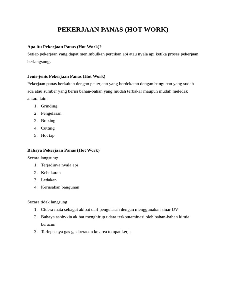 Materi Pekerjaan Panas (Hot Work) | PDF