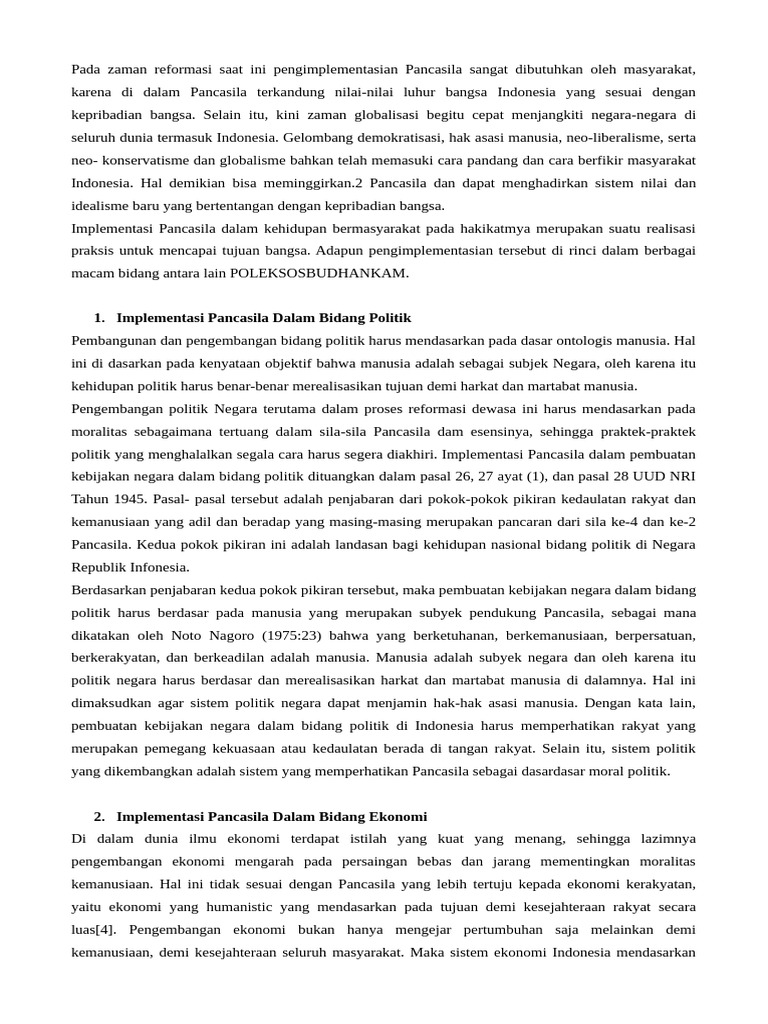 Implementasi Pancasila Dalam Bidang POLEKSOSBUD-HANKAM | PDF