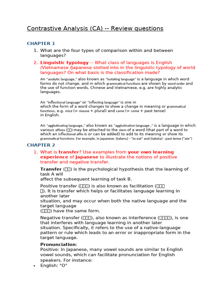 CL Review Questions For Ss | PDF | Tone (Linguistics) | English Language