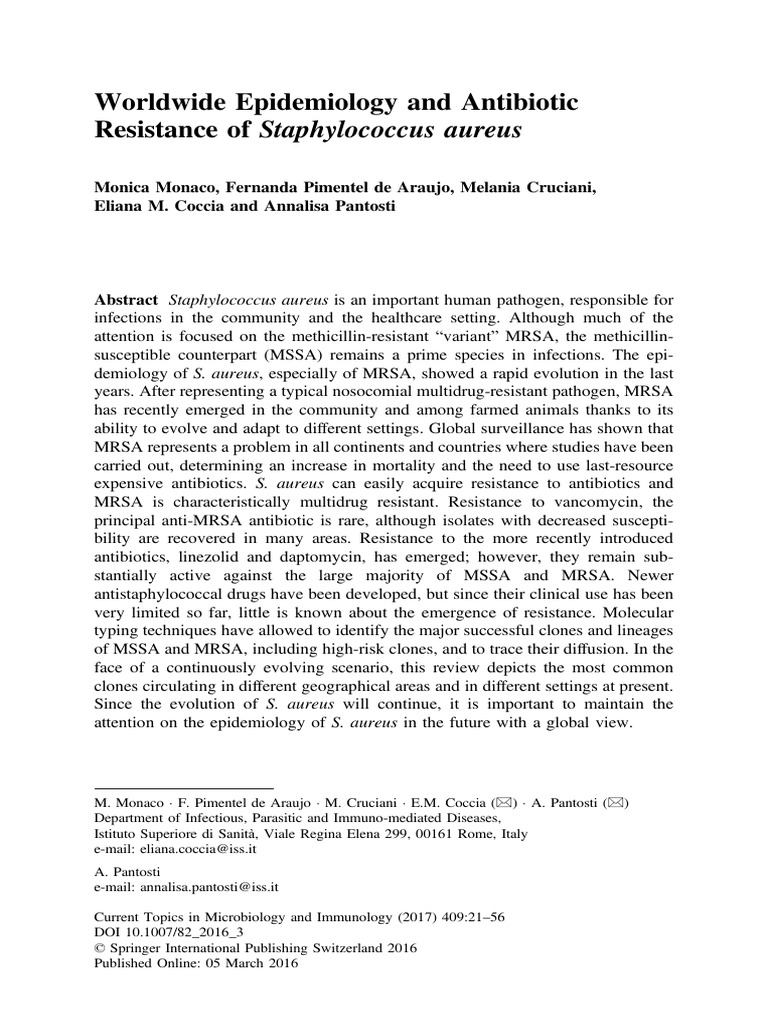 Worldwide Epidemiology and Antibiotic Resistance of Staphylococcus aureus | PDF | Methicillin ...