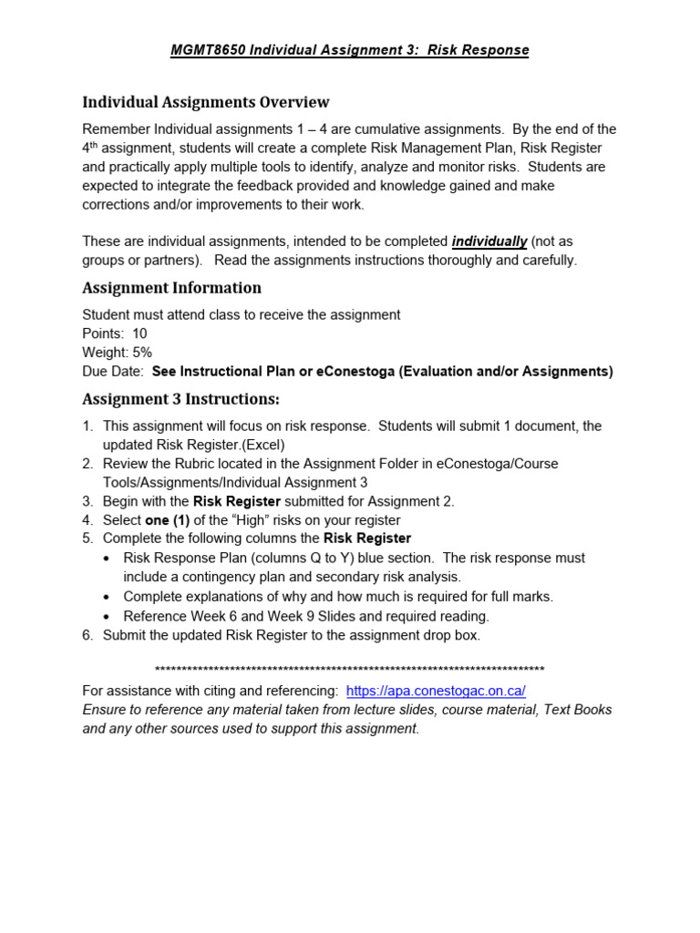 Individual Assignment 3 Risk Response | PDF