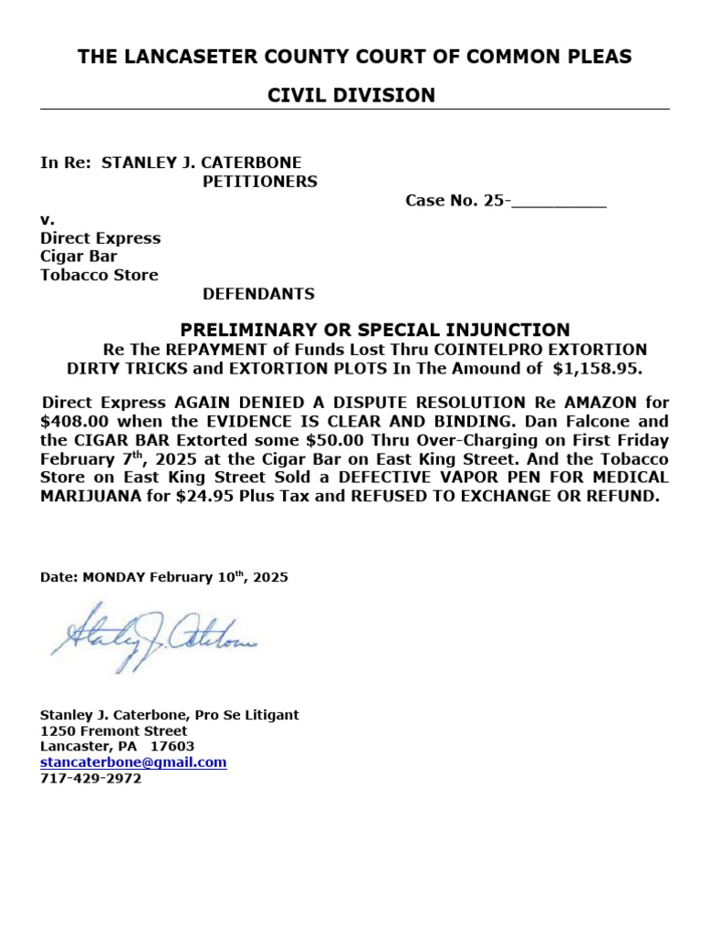 The Lancaseter County Court of Common Pleas Civil Division: Preliminary ...