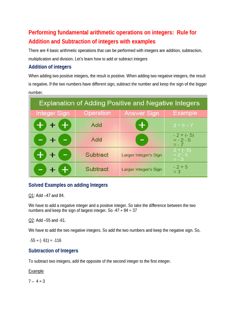 Performing Fundamental Arithmetic Operations On Integers | PDF