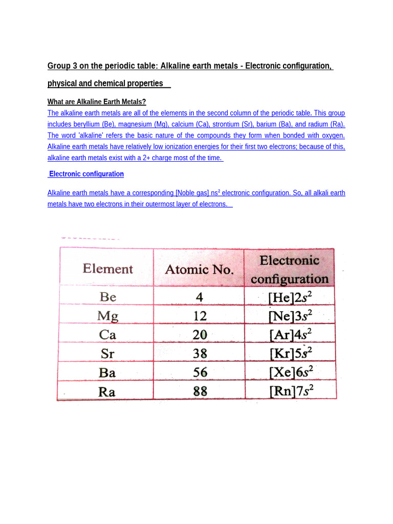 Alkaline Earth Metals Overview | PDF