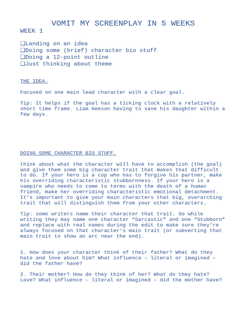 Vomit My Screenplay in 5 Weeks - Template | PDF | Death