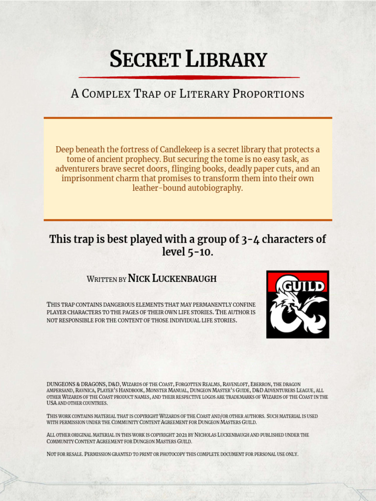 1657108-Secret Library Trap - Formatted | PDF | Dungeons & Dragons ...