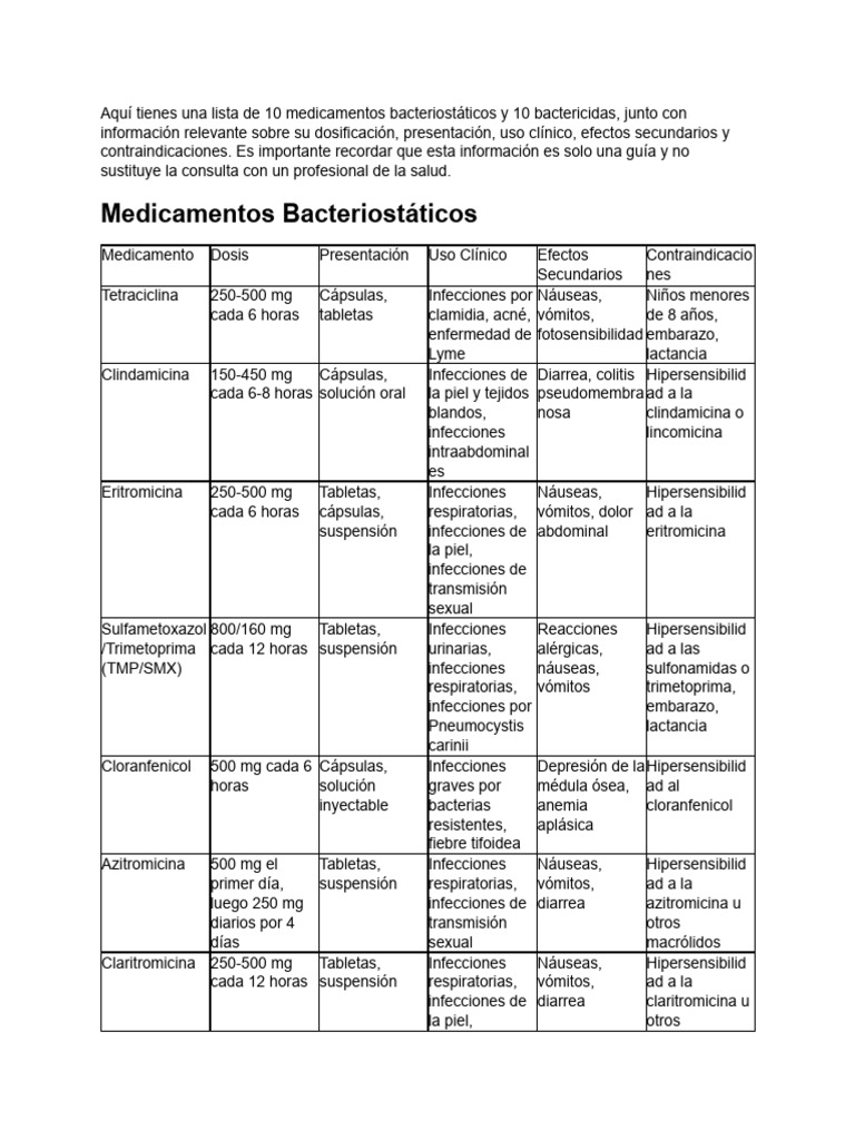 Medicamentos Bacteriostáticos y Bactericidas | PDF | Antibióticos ...