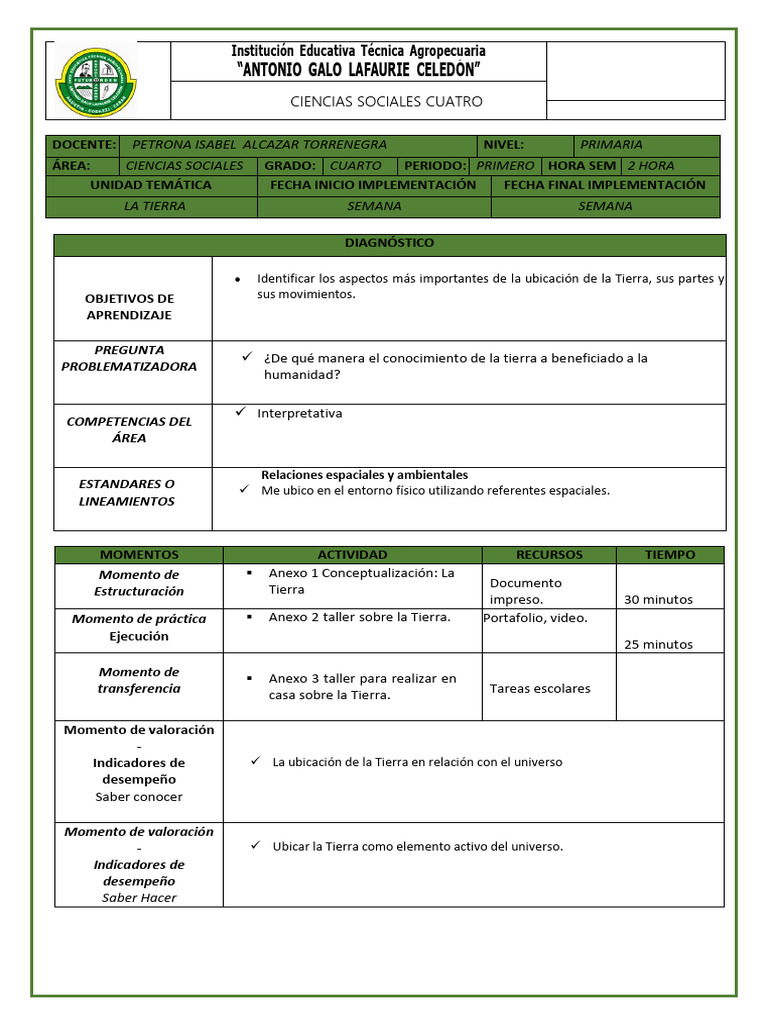 Planeador de Sociales Cuarto 2023 | PDF | Clima | Colombia