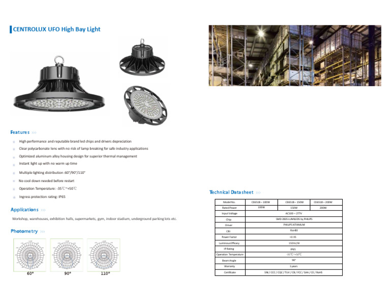 UFO High Bay Light Datasheet | PDF | Electricity | Electrical Engineering