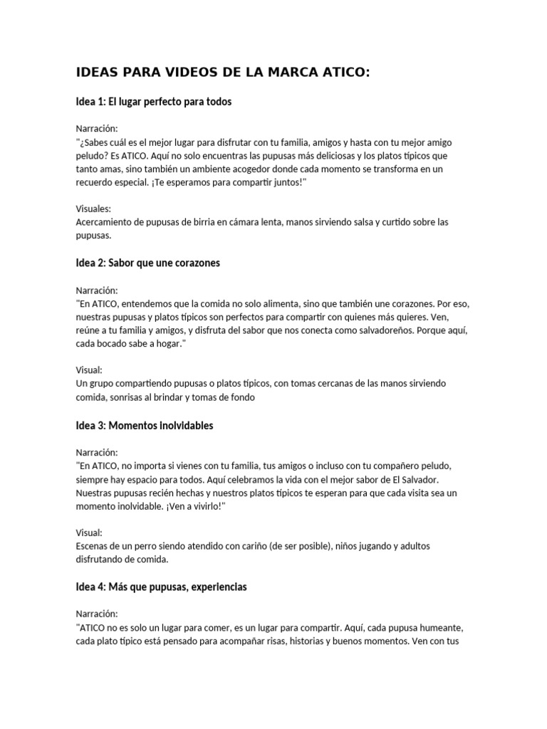 Ideas de Videos para ATICO: Sabor y Tradición | PDF