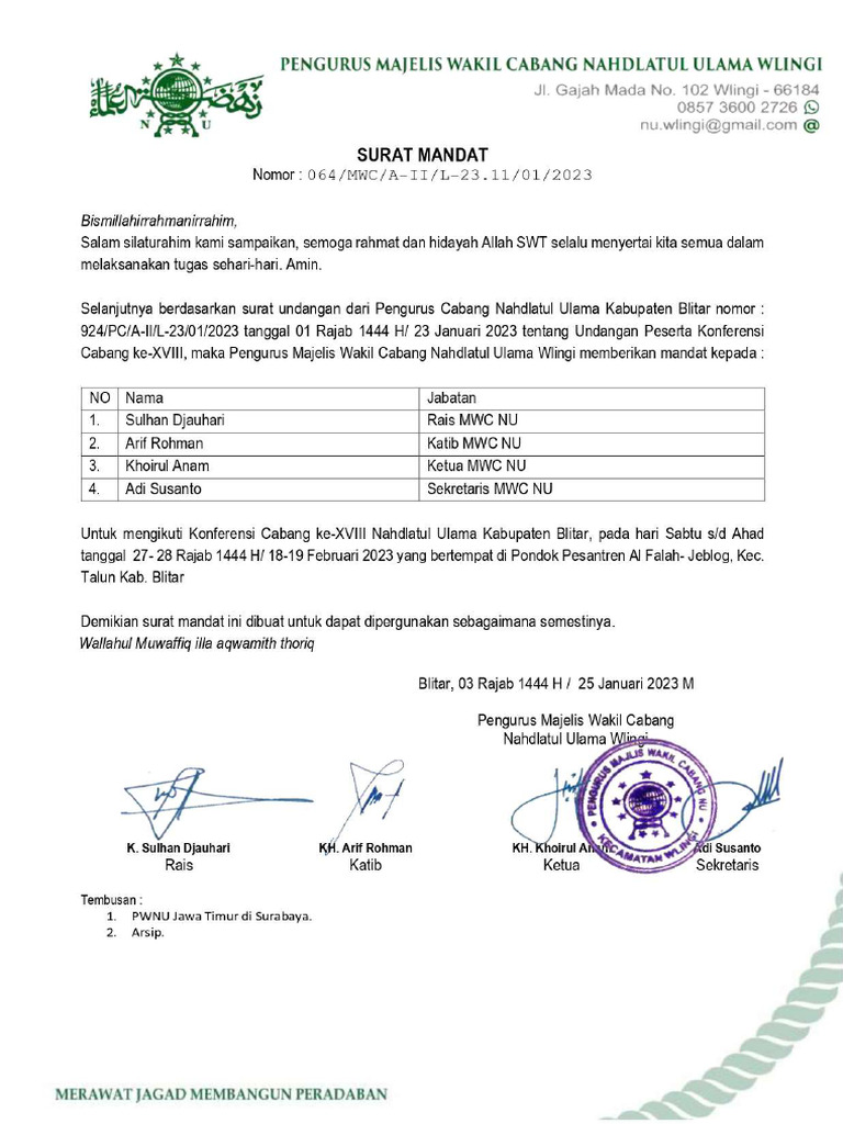 Surat Mandat MWC Wlingi Konfercab - Page-0001 | PDF