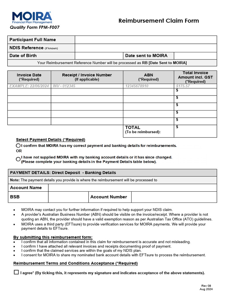 NEW FPM F007 Reimbursement Claim Form | PDF | Receipt | Invoice