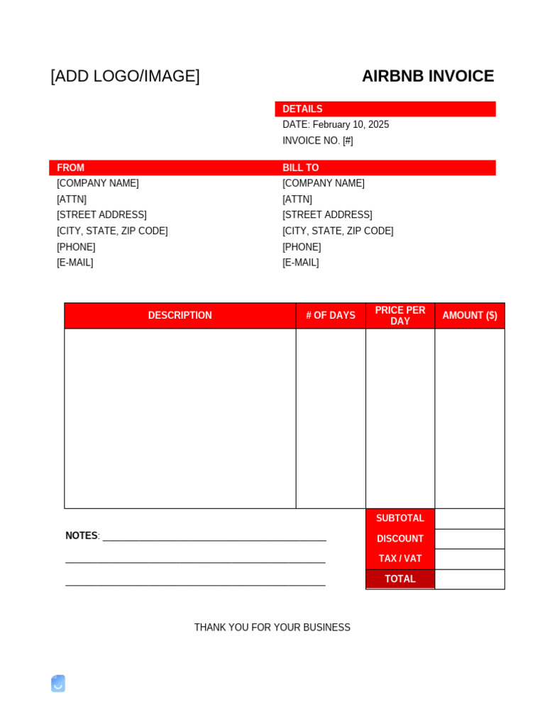 Airbnb Invoice Template Example | PDF