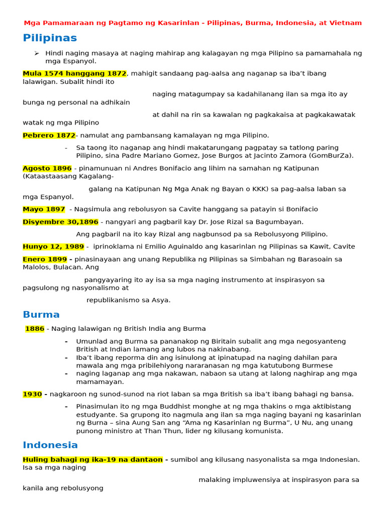 Mga Pamamaraan NG Pagtamo NG Kasarinlan | PDF