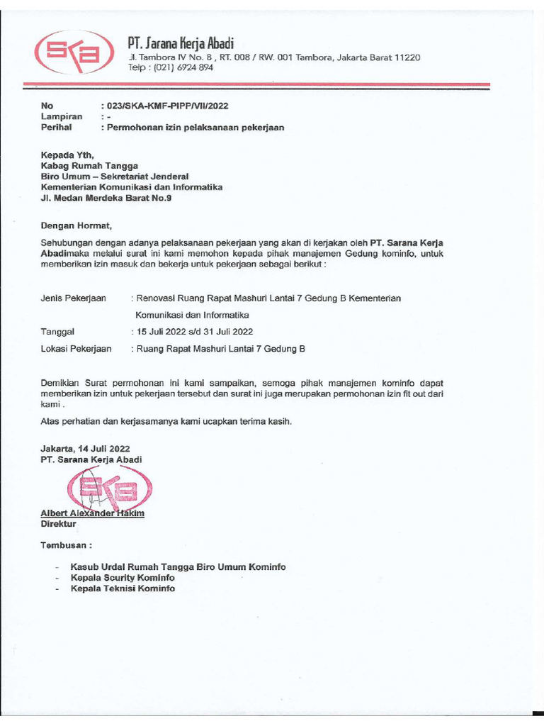 Surat Tugas Renovasi Ruang Rapat LT 7 Gedung B | PDF