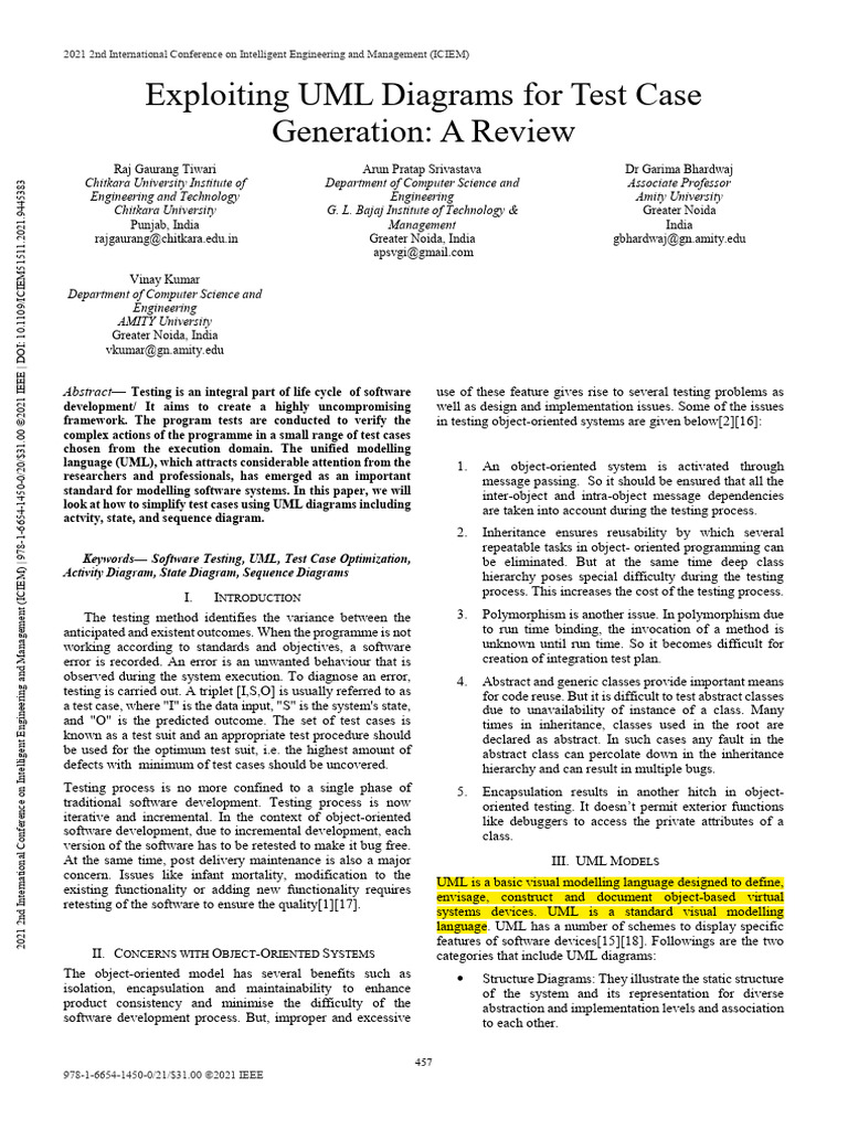 UML Diagrams for Test Case Generation | PDF | Class (Computer ...