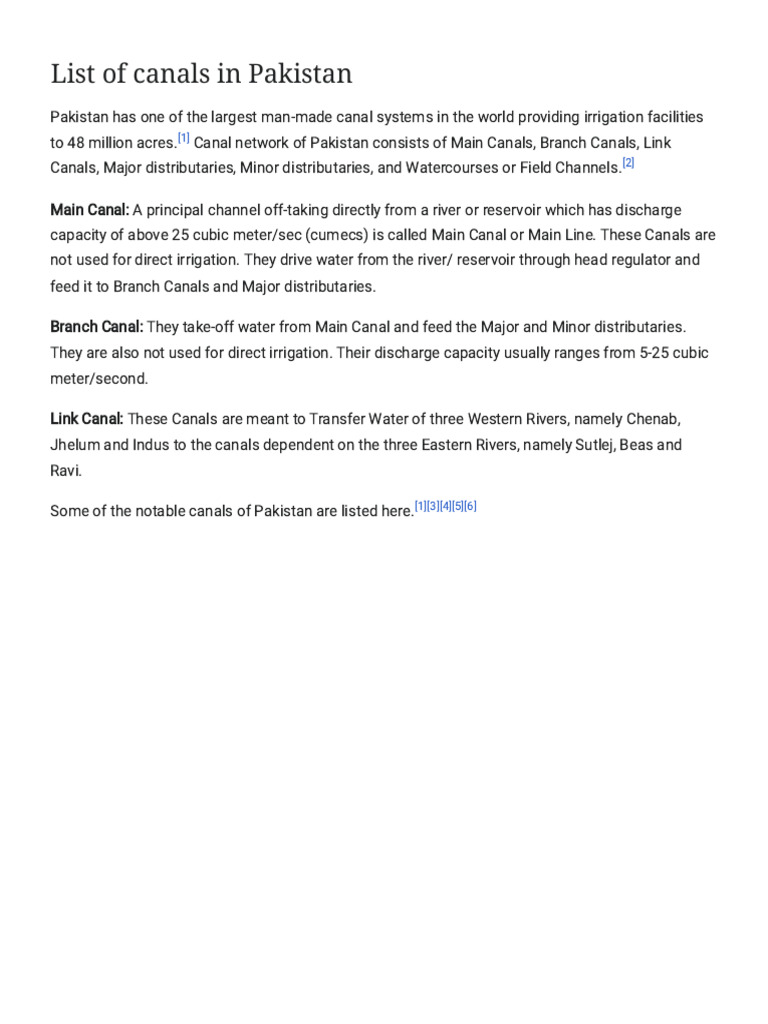 List of Canals in Pakistan - Wikipedia | PDF | Indus River | Hydrology