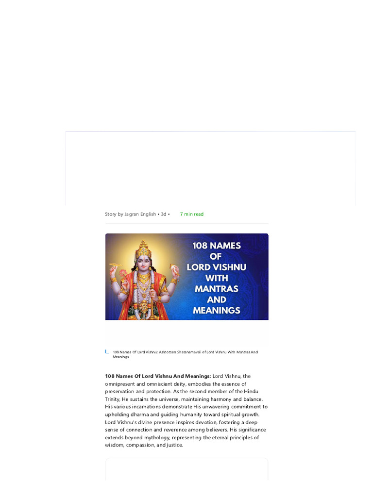 108 Names of Lord Vishnu - Ashtottara Shatanamavali of Lord Vishnu With ...