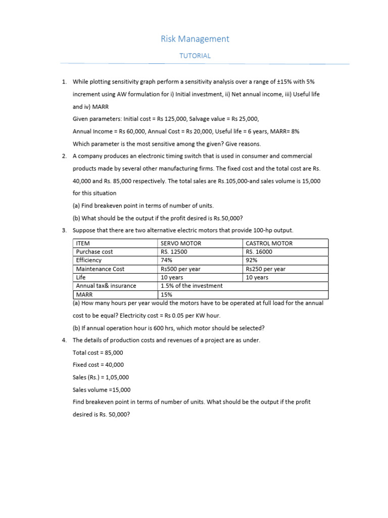 Tutorial (Risk Management) | PDF