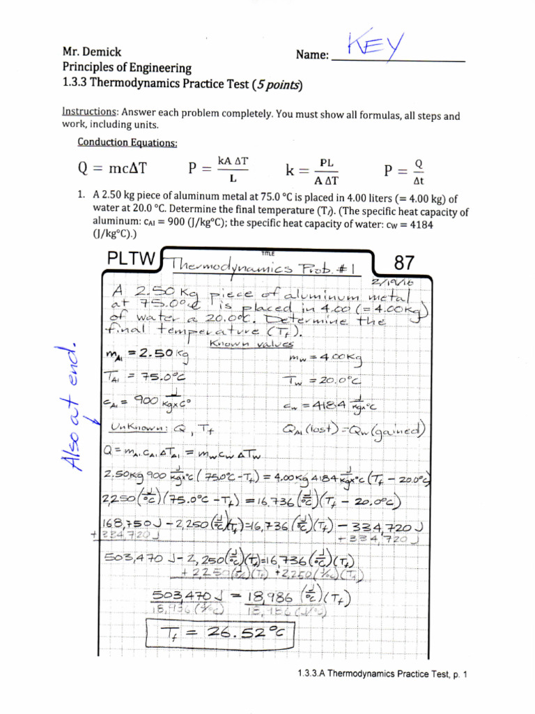 1.3.3.A Thermodynamics Practice Test Key | PDF
