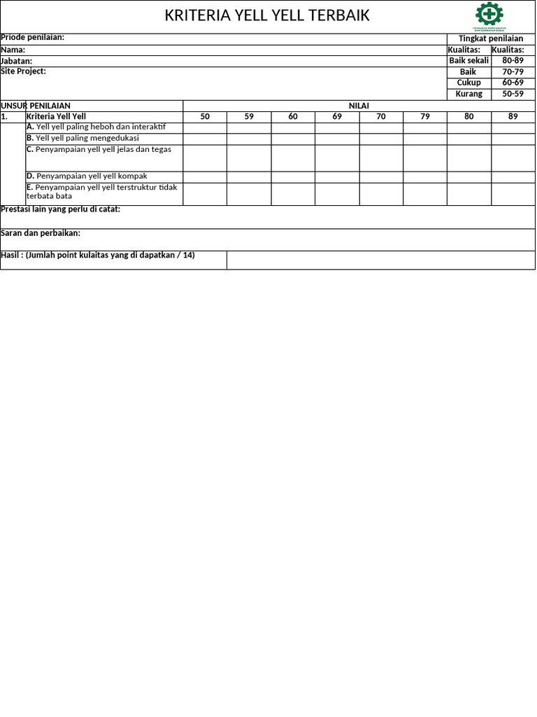Lembar Penilaian Yell Yell (Rev. 2) | PDF