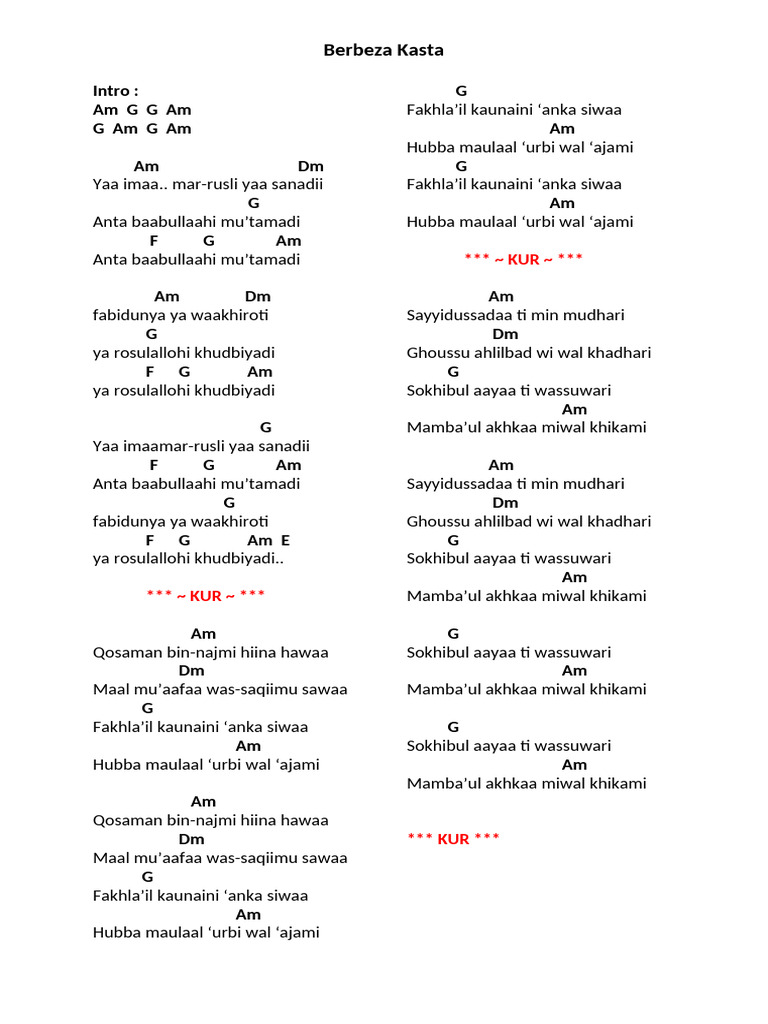 Lirik dan Chord Berbeza Kasta | PDF