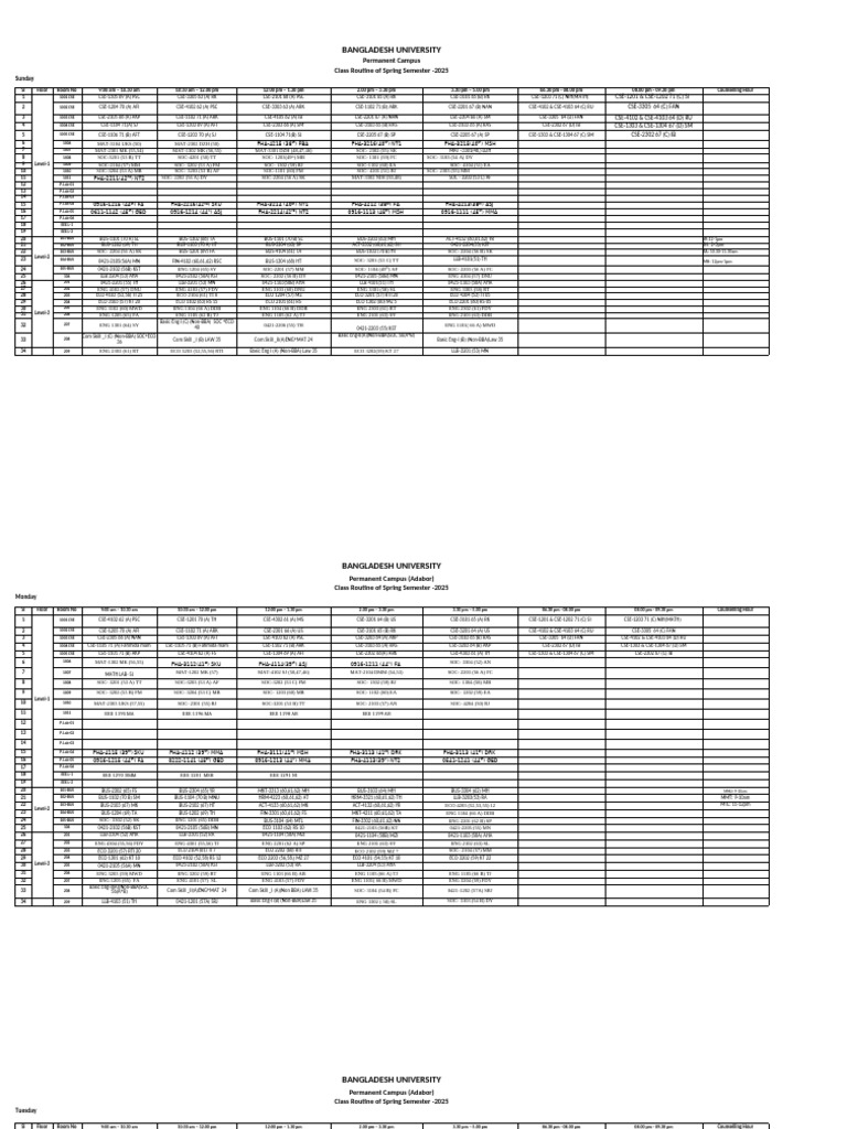 Bangladesh University Spring 2025 Class Schedule | PDF