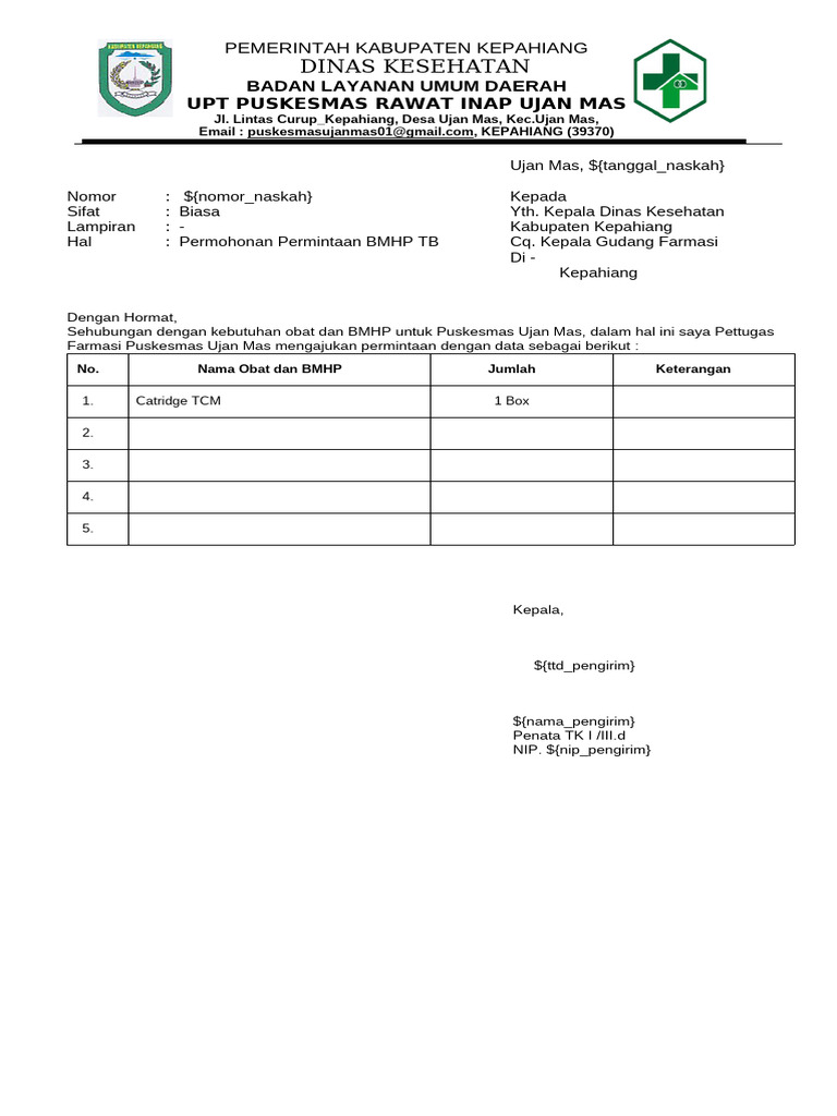 Surat Permintaan BMHP | PDF