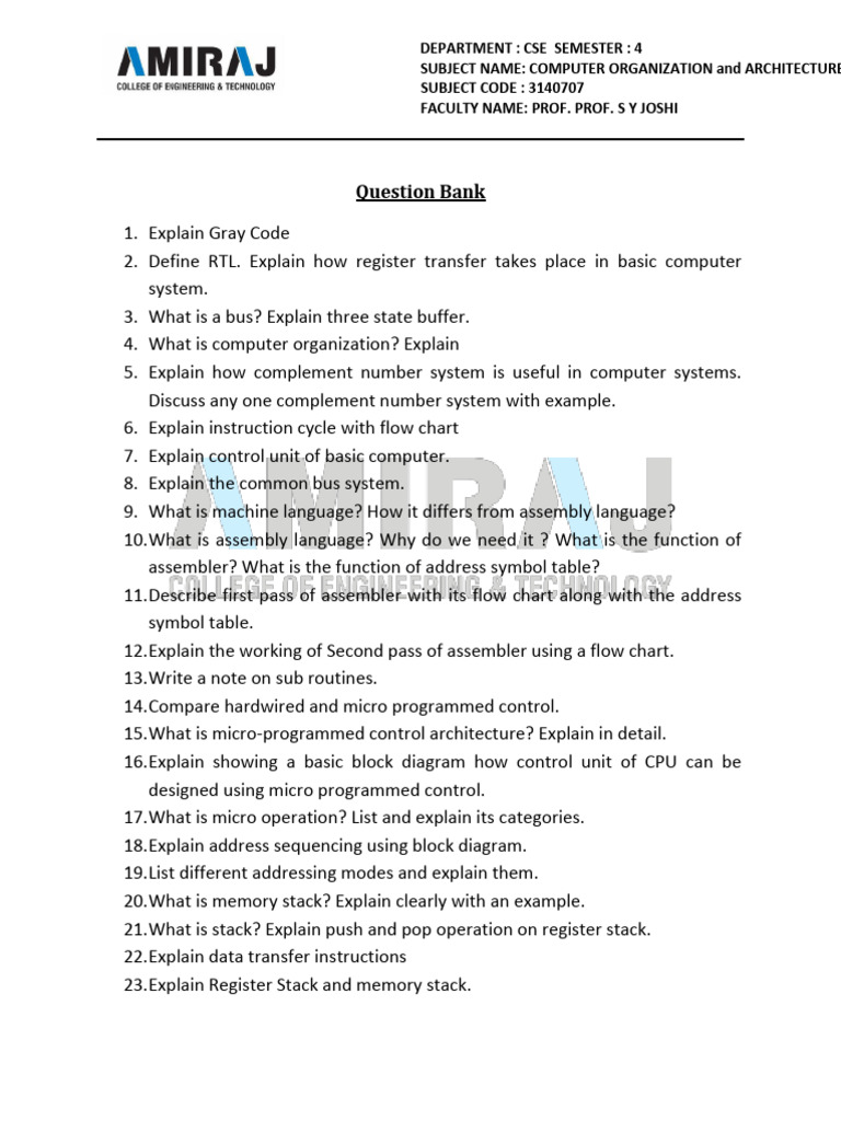 Coa - Question Bank | PDF | Cpu Cache | Assembly Language