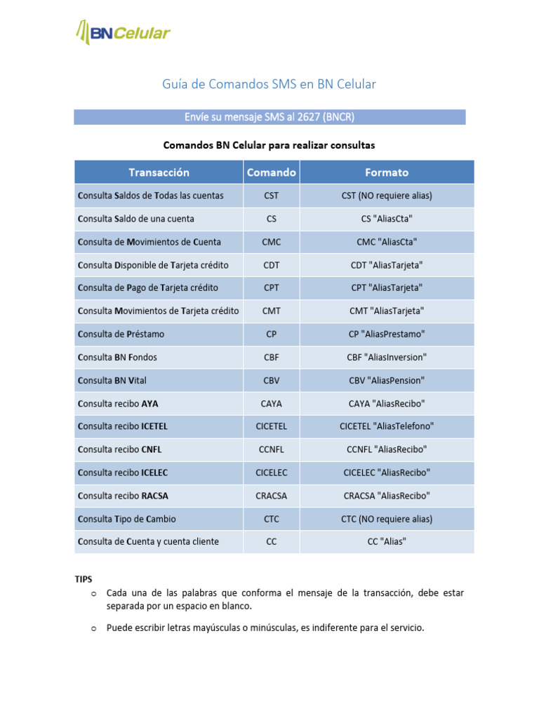 BNCR - BN Celular Comandos | PDF | Industrias de servicio