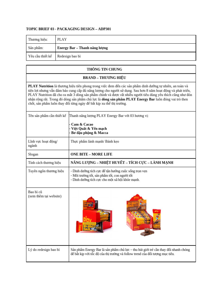 Topic Brief 3 - Play - Energy Bar | PDF