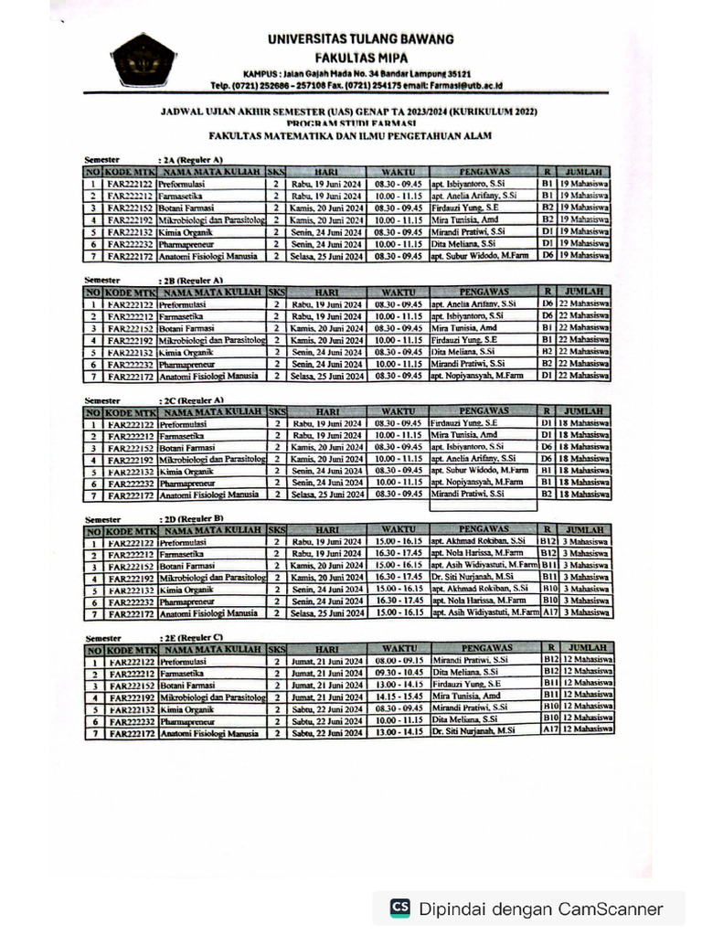 Jadwal UAS Genap Kurikulum Baru TA 23-24 | PDF