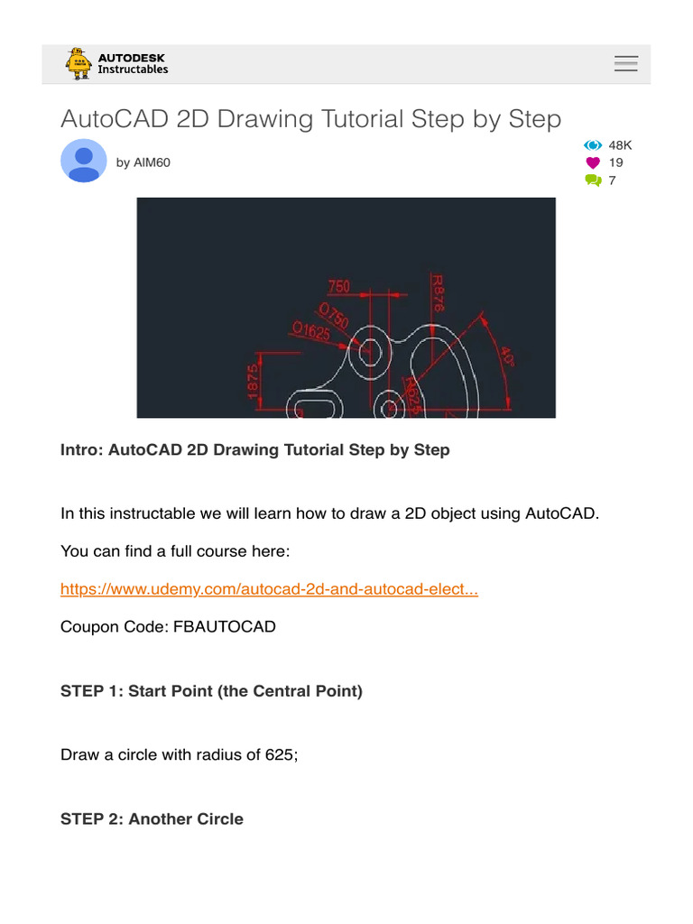 Step-by-Step AutoCAD 2D Drawing Guide | PDF | Circle | Shape
